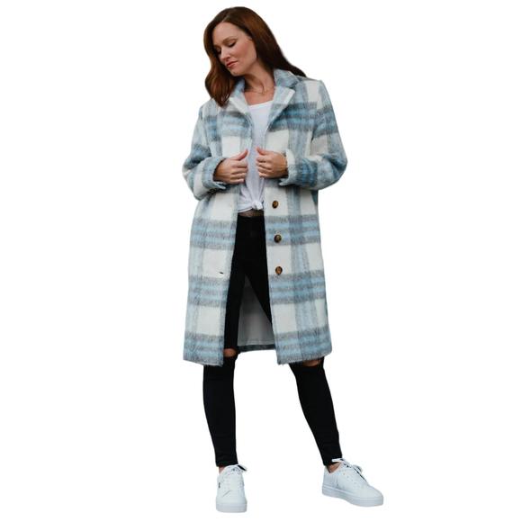 Panache | Jackets & Coats | New Panache Long Plaid Shacket In Blue ...